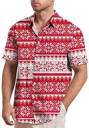 Generic Chemise hawaïenne à manches courtes pour homme Motif renne de Noël 2025, Z01-Hot Pink Chemise de Noël pour homme, M