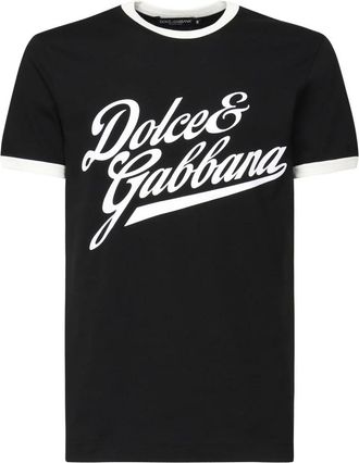 Dolce & Gabbana Homme, Tops, Noir, Taille: S T-shirt en coton avec imprim&eacute;