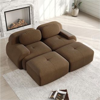 Generic L-f&ouml;rmiges modulares Cordsofa, modulares Ecksofa, Dreisitzer-Sofa, rahmenloses Sofa, ergonomisch, hochelastisch 32D gepolstert, for Wohnzimmer(Marr&oacute;n,