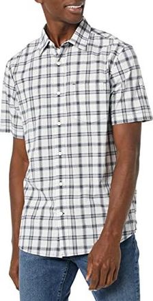 Amazon Essentials Chemise en Popeline Extensible à Manches Courtes (Grandes Tailles Disponibles) Homme, Bleu Marine Blanc Écossais, L