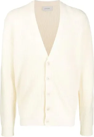 Christophe Lemaire Homme, Pulls, Beige, Taille: S Cardigan &agrave; col en V c&ocirc;tel&eacute;