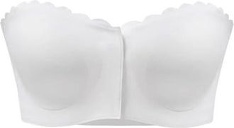 Generic Surpassdo Soutien-gorge bandeau sans bretelles avec fermeture avant sans couture, bord ondul&eacute; confortable et antid&eacute;rapant, blanc, XL