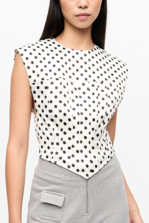 Ganni Blouse corset en satin &agrave; pois - Taille 40 Blanc - Pour Femme