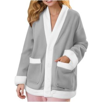 Generic Unsex Doudoune r&eacute;versible en peluche et confortable avec boutons sur le devant, pyjama chaud grande taille, gris, XXL