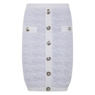 Balmain Femme, Jupes, Bleu, Taille: 38 FR Jupe en Tweed Longueur Genou avec Boutons