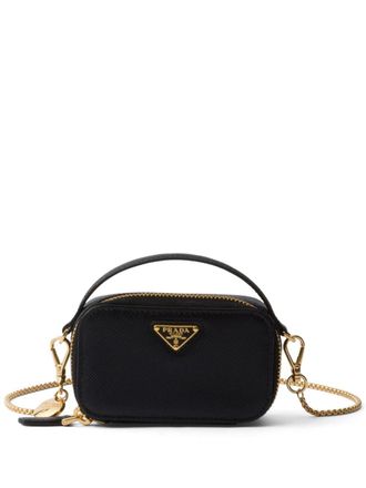 Prada mini sac en cuir Saffiano à logo triangle - Noir