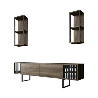 Dmora Fernsehschrank Ananke, St&auml;nder f&uuml;r Wohnzimmerfernseher, Niedriges Wohnzimmer-Sideboard, TV-St&auml;nderbasis, 180x30h48 cm, Walnuss und Schwarz