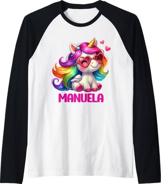 BDAZ Manuela Personalisierter Name Buntes Einhorn Frauen M&auml;dchen Raglan