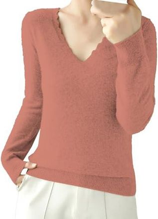 Generic Pull en tricot pour femme avec col en V - Couleur unie - Classique - Confortable - D&eacute;contract&eacute; - Manches longues - Coupe ajust&eacute;e - L&eacute;ger - Tendance - 