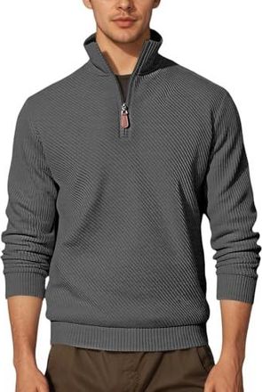 Generico Pull Homme Zip 1/4 Pull Doux Col Haut Pull Col Roul&eacute; Classique Pull-over Sport Loisirs T-shirt Sans Capuche Mythologie M&eacute;di&eacute;vale Nordique, gris fonc&eacute;,