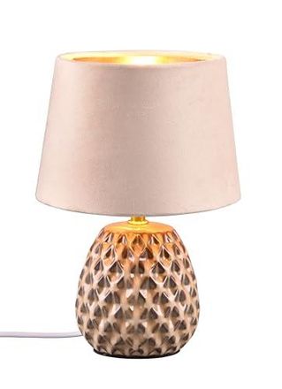 Reality Lampe de table Ariana R51531044, base céramique beige, abat-jour beige velours/doré, excl. 1x E14
