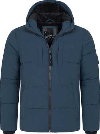 Alessandro Salvarini Herren Winterjacke (S-3XL) - 6 Taschen, gef&uuml;tterte Kapuze, innen mit Teddyfell, Steppjacke, Warme Jacke M&auml;nner - AS-422 (XXL, Navy)