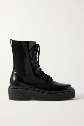Valentino Garavani Bottines En Cuir Glac&eacute; &Agrave; Ornements Rockstud - Noir