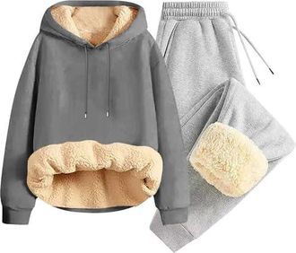 Generico Combinaison dhiver pour femme de sport en polaire chaude compl&egrave;te en molleton avec fermeture &eacute;clair &agrave; capuche et pantalon en velours complet 2 pi&egrave;ces 