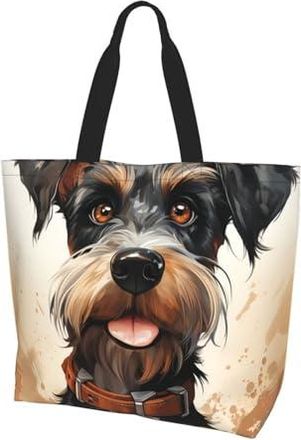 Generic Schnauzer Sac Fourre-Tout D&eacute;contract&eacute; Sacs De Courses L&eacute;ger Sac A Main Femmes Pour Quotidienne Gym Voyage