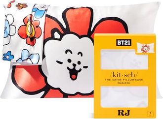 Kitsch BT21 x Kitsch Satin-Kissenbezüge mit Reißverschluss, weicher als Maulbeerseide-Kissenbezüge, Standardgröße, 1 Stück, glatt, kühlende Kissenbezüge für 
