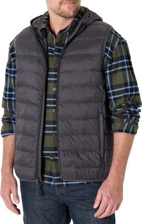 Amazon Essentials Herren Leichte, wasserabweisende Steppweste mit Kapuze, Dunkelgrau, XXL