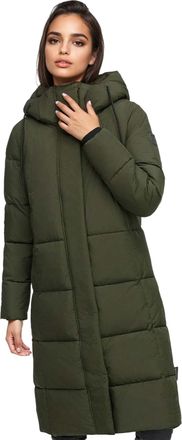 Marikoo Damen Wintermantel (XS-3XL) - gesteppt, abnehmbare Kapuze, Bewegungsschlitz - N099 - DarkOlive Gr&ouml;&szlig;e XXL - Gr.XXL