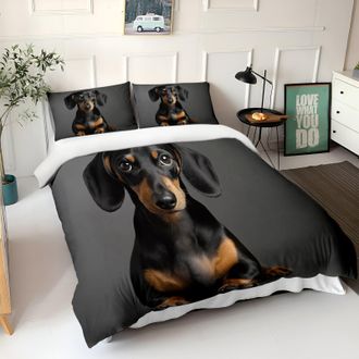 Generic Bunt Bettwäsche Set, Brauner Dackel Bedruckte Mikrofaser Bettbezug Weiche Bettbezug 135 x 200 cm mit 2 Kissenbezug 50x80cm, Bettwäsche Set Mikrofaser 