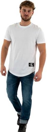 Calvin Klein Jeans Calvin Klein T-Shirt Manches Courtes Homme Badge Turn Up Sleeve Col Ras-du-Cou, Blanc (Bright White), XS