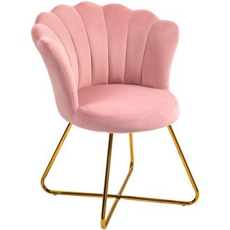 HOMCOM Homcom - Fauteuil design coquillage pi&egrave;tement acier dor&eacute; velours rose poudr&eacute;