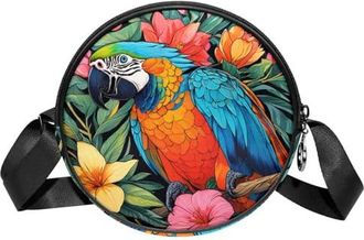 Generic Petit sac &agrave; bandouli&egrave;re rond pour femme, motif perroquet avec fermeture &eacute;clair, bretelles r&eacute;glables, sac &agrave; main rond d&eacute;contract&eacute; pour femmes et filles