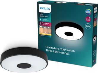 Philips Coiner SceneSwitch LED Deckenleuchte, rund, 24 W, 2700 Lumen, 2700 K, Schwarz, IP20, warmwei&szlig;es Licht, 3 Lichteinstellungen