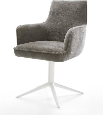 DELIFE Drehstuhl Heira-Flex mit Armlehnen Boucl&eacute; Soft Schlamm Fu&szlig;kreuz Wei&szlig; 360&deg; drehbar Wippfunktion Taschenfederkern, Esszimmerst&uuml;hle