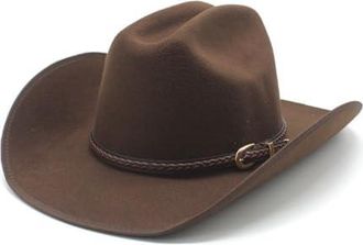 Generic Chapeau de cowboy classique en feutre de laine, noir avec bande tress&eacute;e, marron, Taille unique