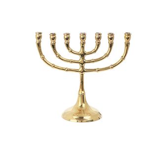 NKlaus Menorah Leuchter 7- armig Messing Gold Kerzen bis &Oslash; 1,5cm Kerzenst&auml;nder H&ouml;he: 15cm Menora Breite :18cm Kirchenbedarf Dekoration 4034