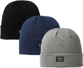 Jack & Jones Beanie 3-Pack Jacdna Lot de 3 Bonnets, Noir, Taille Unique Hommes