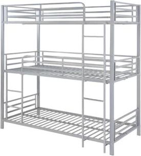 Vente-Unique Lits superpos&eacute;s Triple 3 x 90 x 190 cm - M&eacute;tal - Argent - ELOUAN III - pour Enfant