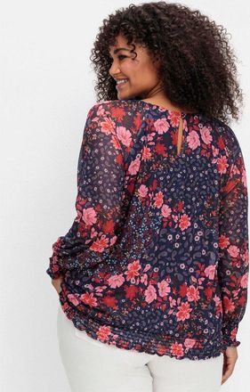 Sheego T-Shirt T-Shirt Langarm aus gemustertem Mesh, mit gef&uuml;ttertem Body