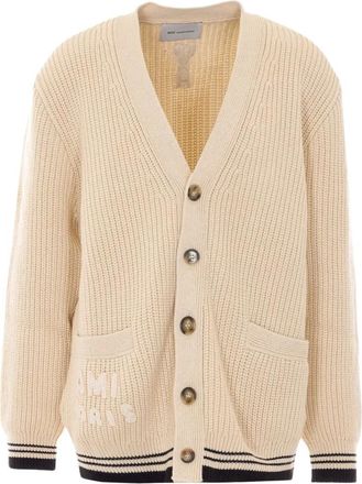 Ami Femme, Pulls, Beige, Taille: 44 FR H Cardigan Logo Pockets