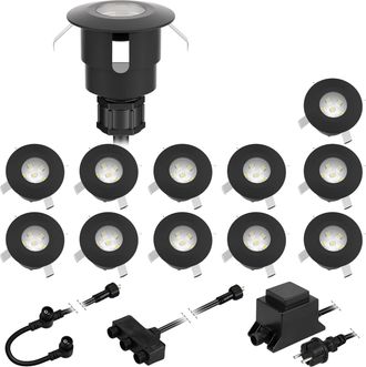 LEDs Com LED Bodeneinbauleuchte ATRIA für außen, IP65, schwarz, rund, 40mm Ø, warmweiß 12er Set