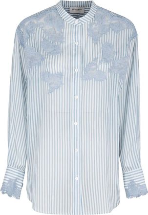 Ermanno Scervino Femme, Blouses et Chemises, Bleu, Taille: 36 FR Striped Lace Shirt