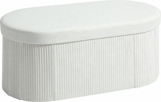 HOMCOM Sitzbank mit Stauraum Klappbar Polsterbank 76 x 38 x 35 cm mit Samt-Optik, Deckel, Sitztruhe f&uuml;r Wohnzimmer, Flur, Schlafzimmer, Cremewei&szlig;