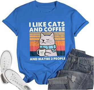 Generic T-shirt &agrave; manches courtes avec inscription &laquo; I Like Cats and Maybe 3 People &raquo; pour femmes, tendance, entra&icirc;nement, &eacute;t&eacute;, d&eacute;contract&eacute;, sorties, coupe am