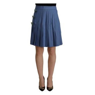 Dolce & Gabbana Femme, Jupes, Bleu, Taille: 34 FR Jupe Mini Bleue Orn&eacute;e Pliss&eacute;e
