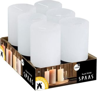 Spaas 6 Rustikale Stumpenkerze 68/130 mm, &plusmn; 60 Stunden, ohne Duft - wei&szlig;
