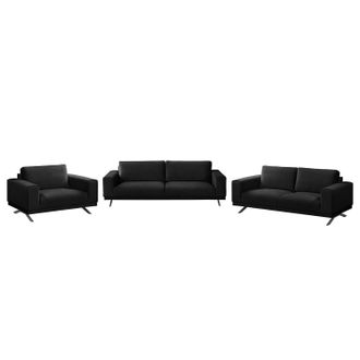 Jack & Alice home24 Polstergarnitur Lorcy 3-2-1 Schwarz/Anthrazit Webstoff Glamour