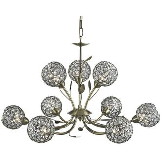 Searchlight Bellis - Suspension de plafond &agrave; 9 ampoules &agrave; bras multiples, design de fleurs, laiton antique, verre neuf, G9 - Searchlight