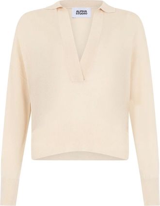 Alpha Studio Femme, Pulls, Beige, Taille: 40 FR Pull avec col en V