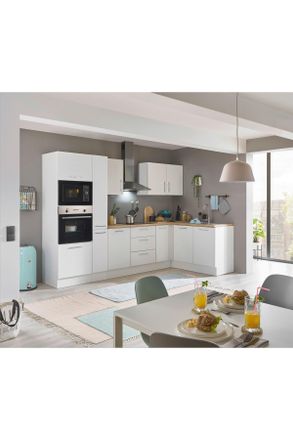 MID.YOU Mid.you Eckk&uuml;che, Wei&szlig;, Eiche Artisan, Metall, 3 Schubladen, seitenverkehrt montierbar, L-Form, nur wie online abgebildet bestellbar, 300x165 cm, h&ouml;he