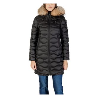 Blauer Gepolsterte Damen Winterjacke mit Kunstpelzkapuze - - Coats - Damen - Schwarzk - M