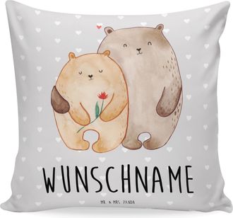 Mr. & Mrs. Panda Kissen B&auml;ren Liebe - Personalisierte Geschenke, Personalisiert, Kopfkissen, Hochzeitstag, Blume, Verknallt, Kuscheln, Hocheitstag, Bedrucken, Name, Wu