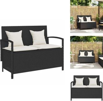 vidaXL Banc de rangement de jardin avec coussin noir r&eacute;sine tress&eacute;e - Banc De Rangement De Jardin - Bancs De Rangement De Jardin - Banc De Jardin - Banc
