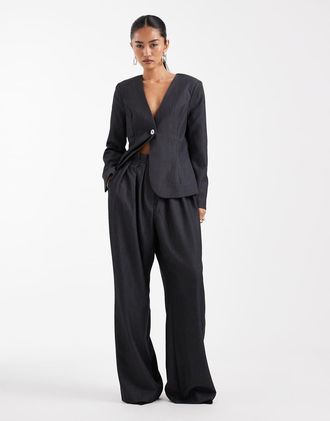 Vero Moda Elegante Bundfaltenhose in Dunkelgrau meliert mit hohem Bund, Kombiteil