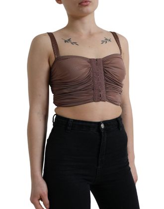 Dolce & Gabbana Womens Brown Viscose Bustier Sleeveless Cropped Top