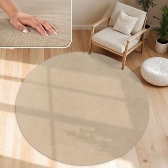Paco Home Tapis Moderne Doux Salon À Poils Courts Lavable Fluffy Uni Effet Fourrure Intemporel Élégant Antidérapant Facile À Entretenir, Dimension:200 cm Rond, 